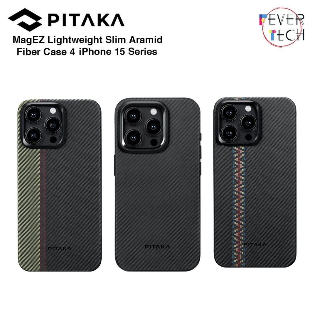 PITAKA 600D MagEZ Lightweight Slim Aramid Fiber Case 4 For iPhone 15 Magsafe Metal buttons and ...