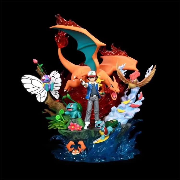 Pokemon Ash and First Gen Pokemon PVC Statue with LED Pokemon Charizard ...