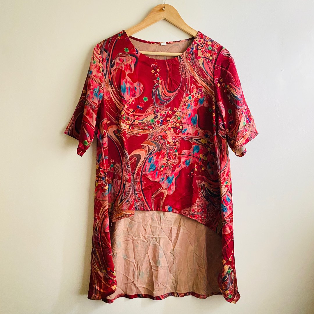 Red Silky Long Back Top, Women's Fashion, Tops, Blouses on Carousell