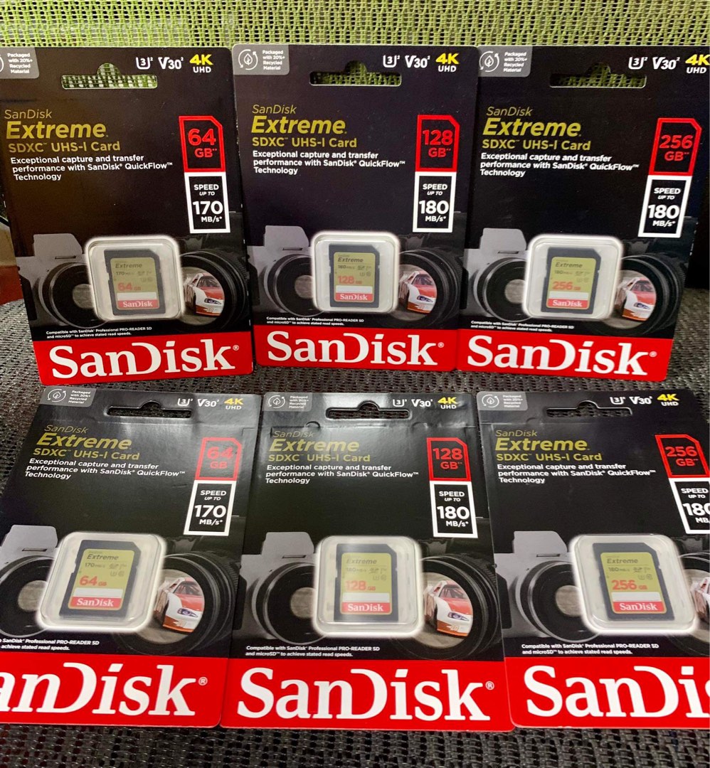 SANDISK EXTREME SD CARD SDXC UHS-1 CARD 4K AVAILABLE: 256gb 128gb 64gb ...