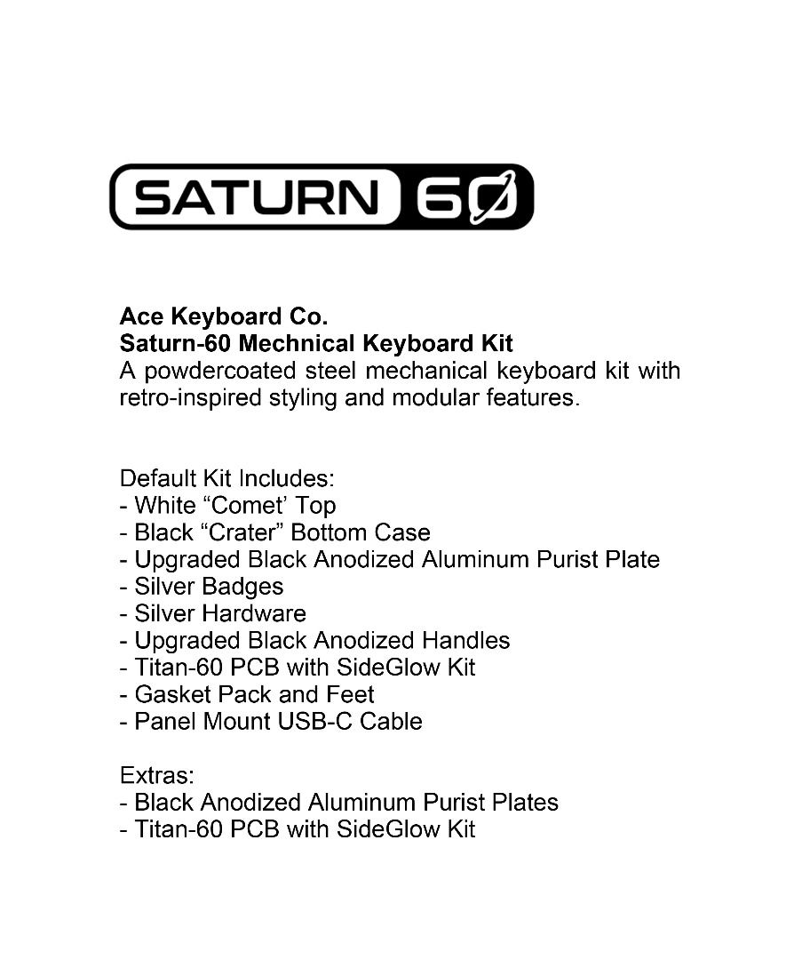 Saturn-60 Mechanical Keyboard Kit (White Top/Black Bottom/Black Handles ...