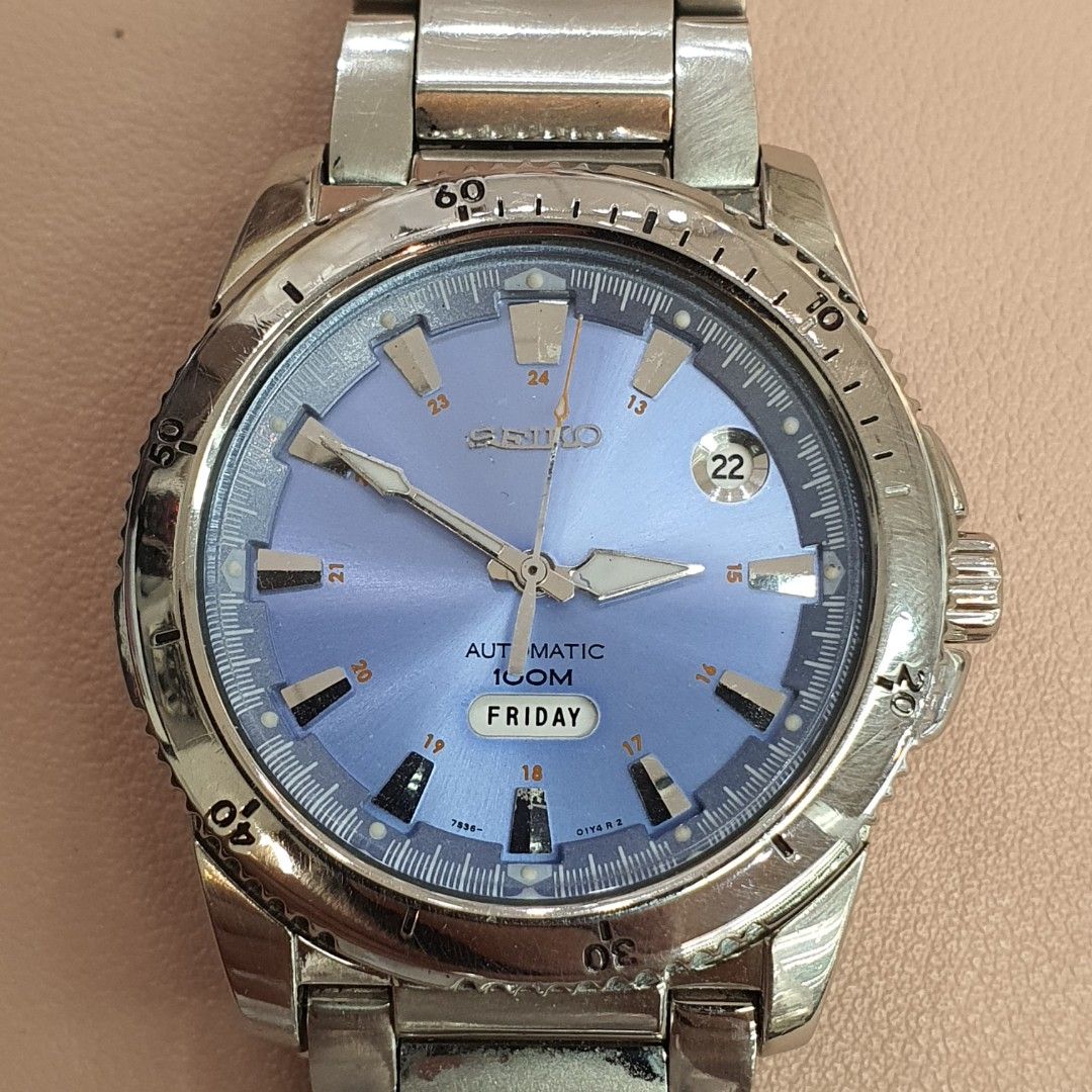 Seiko Day Date Blue Automatic Watch 7S36-01P0 38mm, Men's Fashion ...