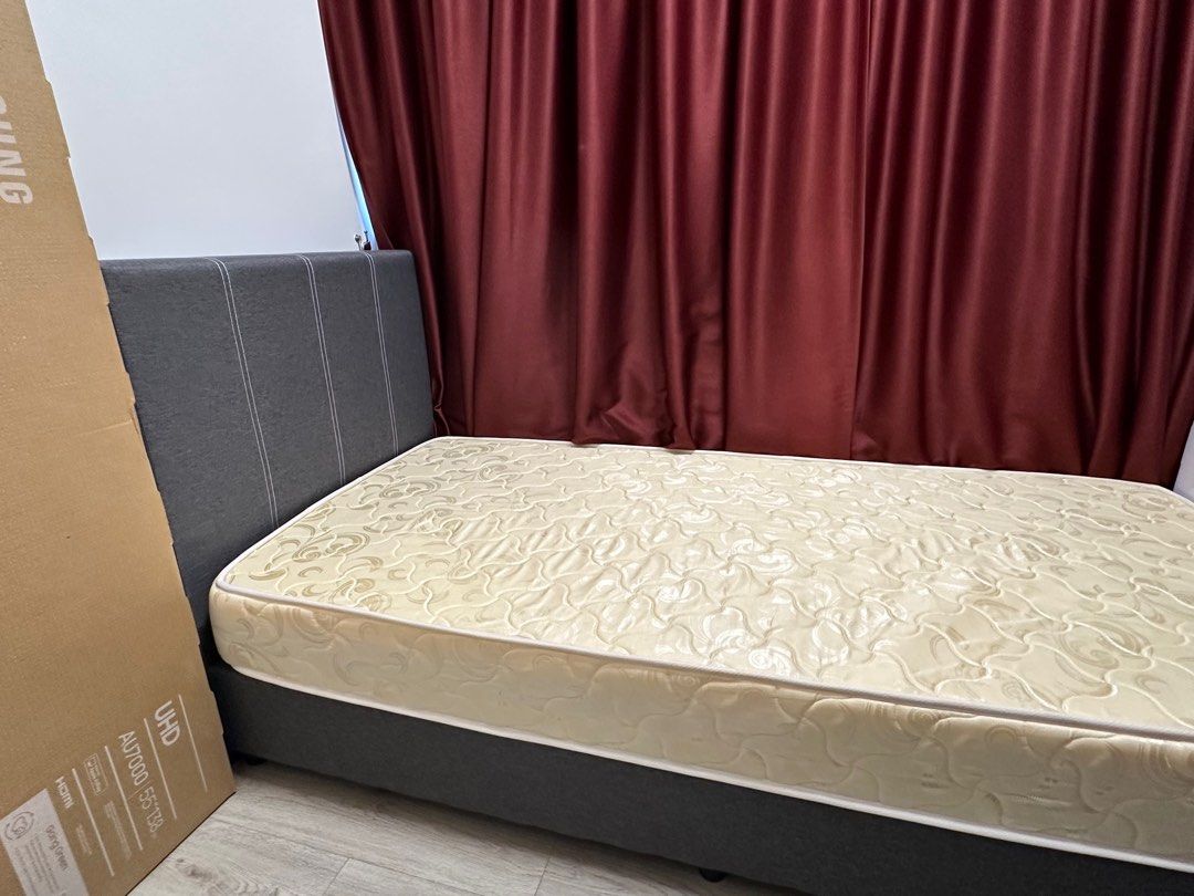 Single bed frame and form mattress, Furniture & Home Living, Furniture ...