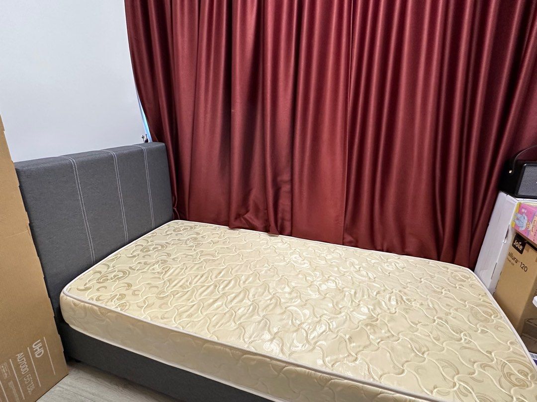 Single bed frame and form mattress, Furniture & Home Living, Furniture ...