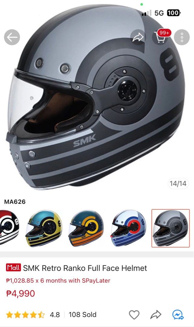SMK retro ranko full face helmet, Motorbikes, Motorbike Parts ...