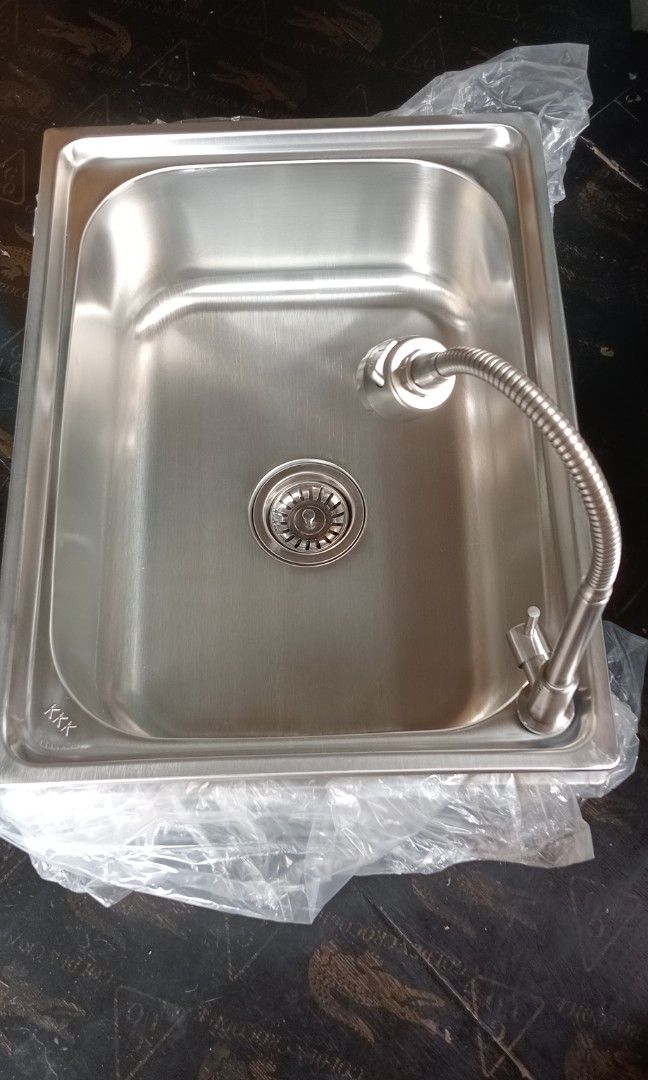 Stainless kitchen sink Complete set Fitting and flexible faucet 60x45 ...
