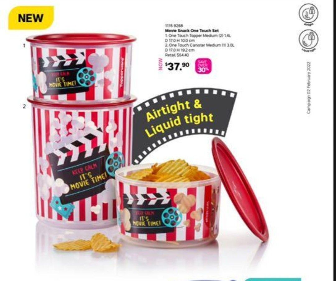 Tupperware Movie Snack one touch set, Furniture & Home Living ...