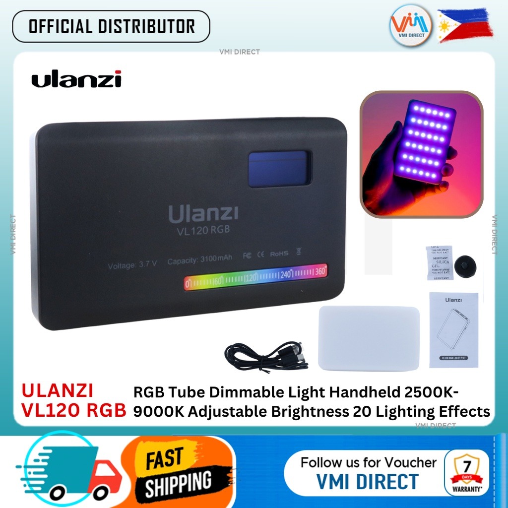 Ulanzi VL120 RGB 2500K-9000K Mini Color LED Video Light, Fill In Light ...