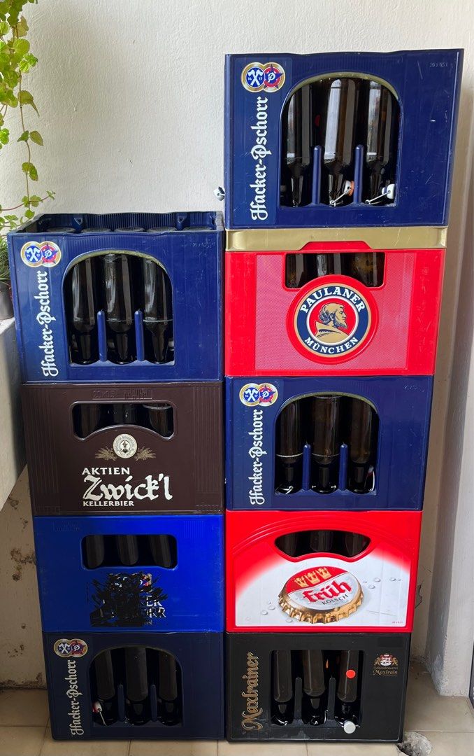 Flip-top beer bottles with crates for brewing homebrew, Furniture ...