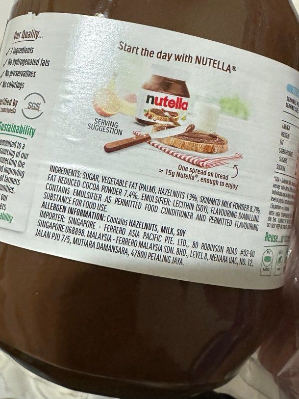 900g Nutella Hazelnut Spread (Glass Jar) 4 Pieces, Food & Drinks ...