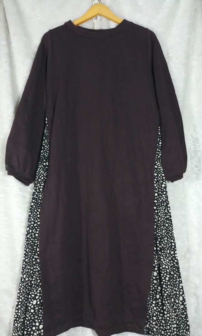Authentic KHALITA switching pattern dress in dark brown, Fesyen Wanita ...