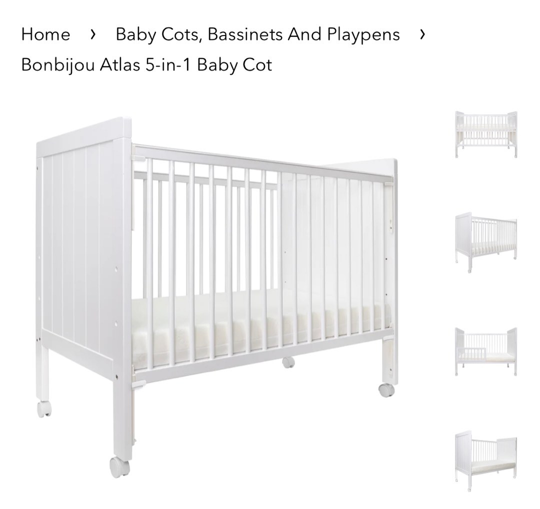 Bonbijou Atlas 5-in-1 Baby Cot, Babies & Kids, Baby Nursery & Kids ...
