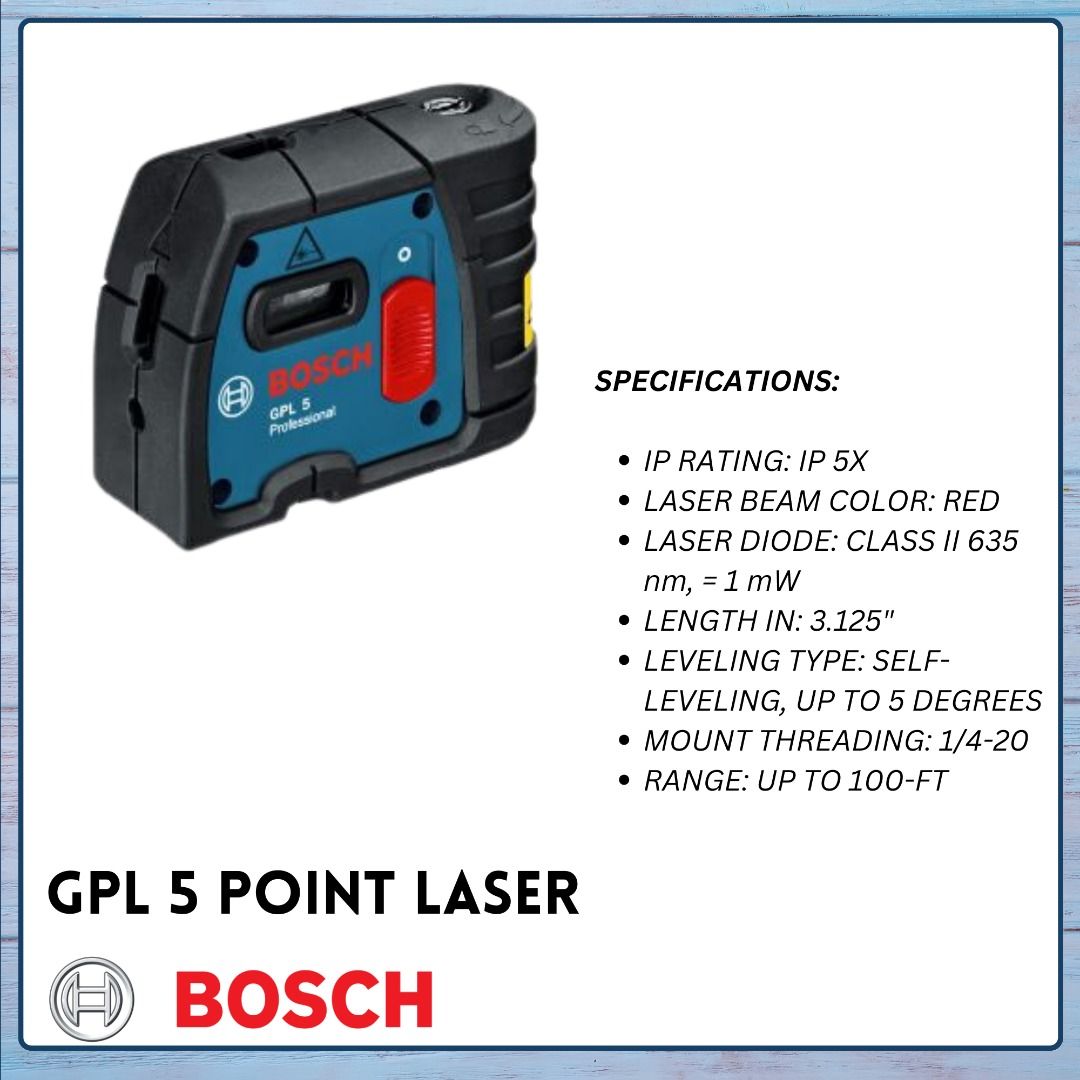 BOSCH Point Laser (GPL 5) Five-Point Self-Leveling Alignment Laser ...