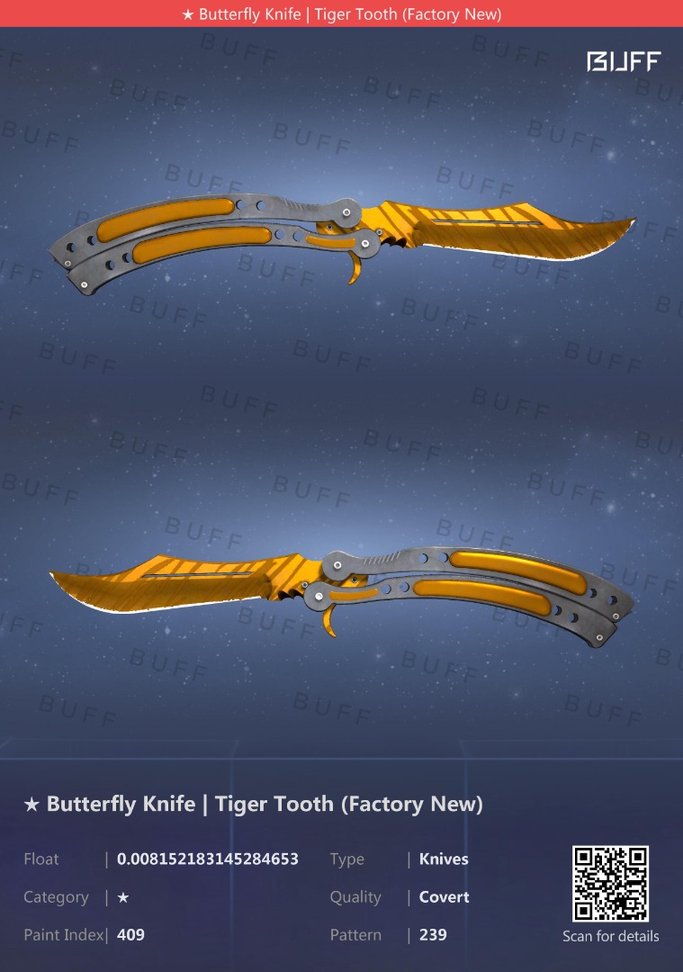 Butterfly Knife | Tiger Tooth FN, Video Gaming, Gaming Accessories, In ...