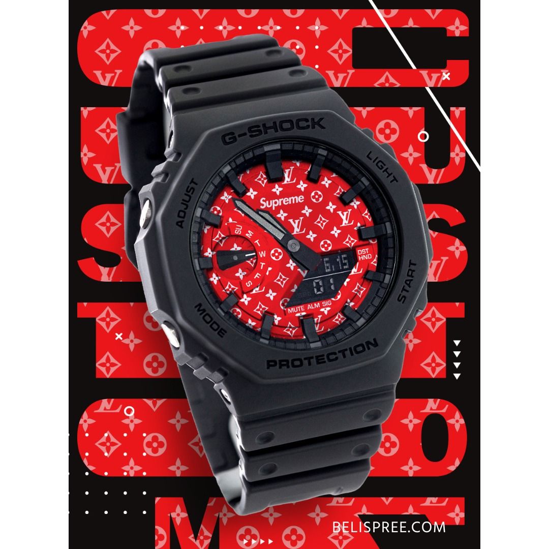 CasiOak Dial G Shock GA 2100 Custom Logo Supremee Red Design Faceplate ...