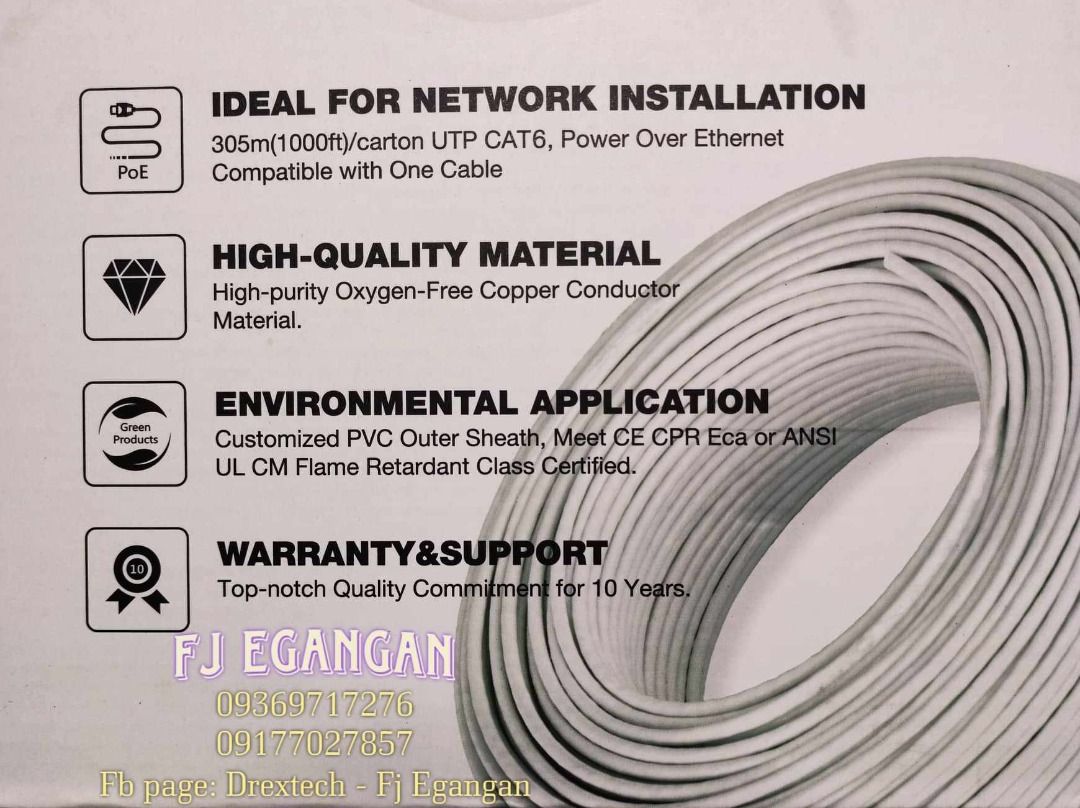DAHUA UTP Cat6 Pure Copper 305M-White, Computers & Tech, Parts ...
