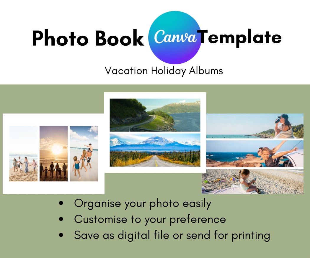 Digital Photo Album Canva Template for Holiday Travel | Photo Scrapbook ...