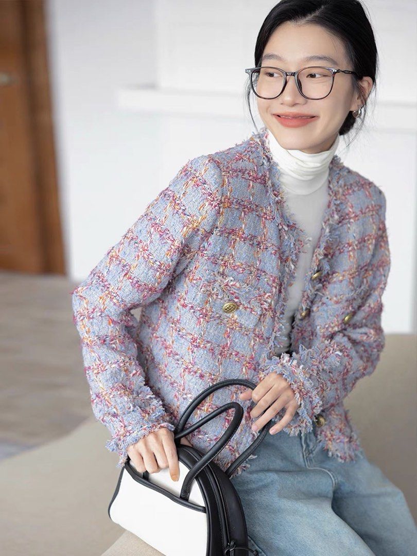 Frida Lavender Tweed Jacket, Women's Fashion, Coats, Jackets and ...