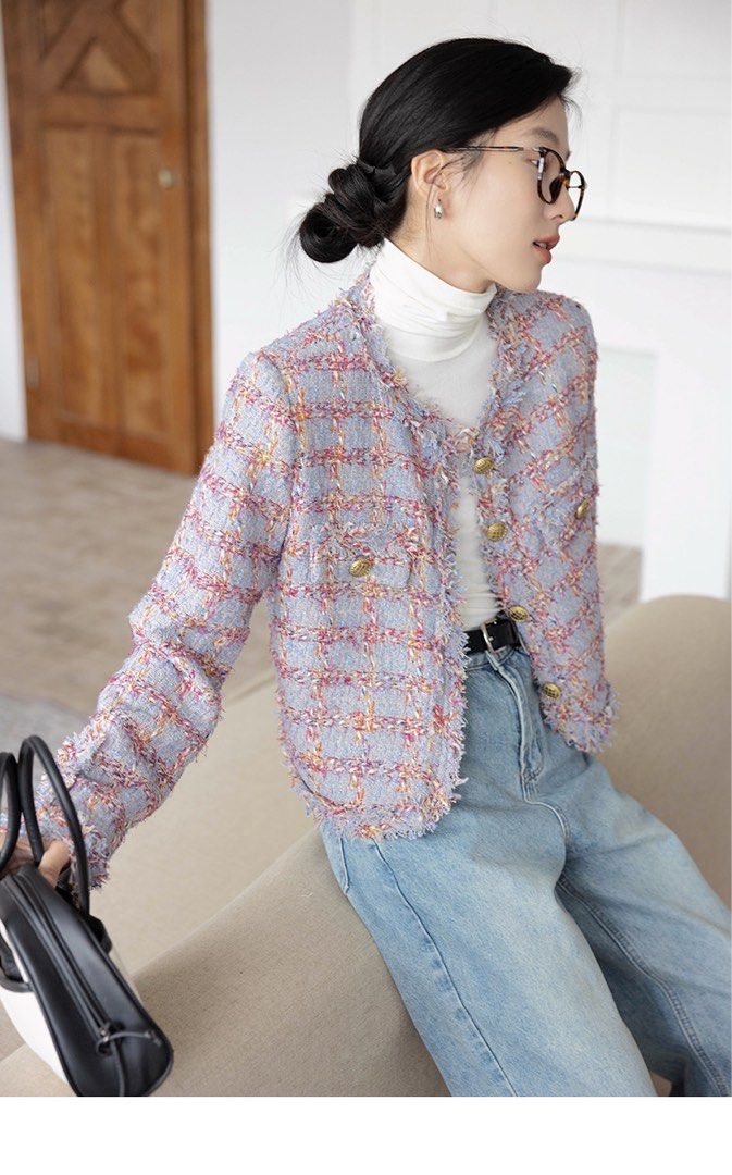 Frida Lavender Tweed Jacket, Women's Fashion, Coats, Jackets and ...