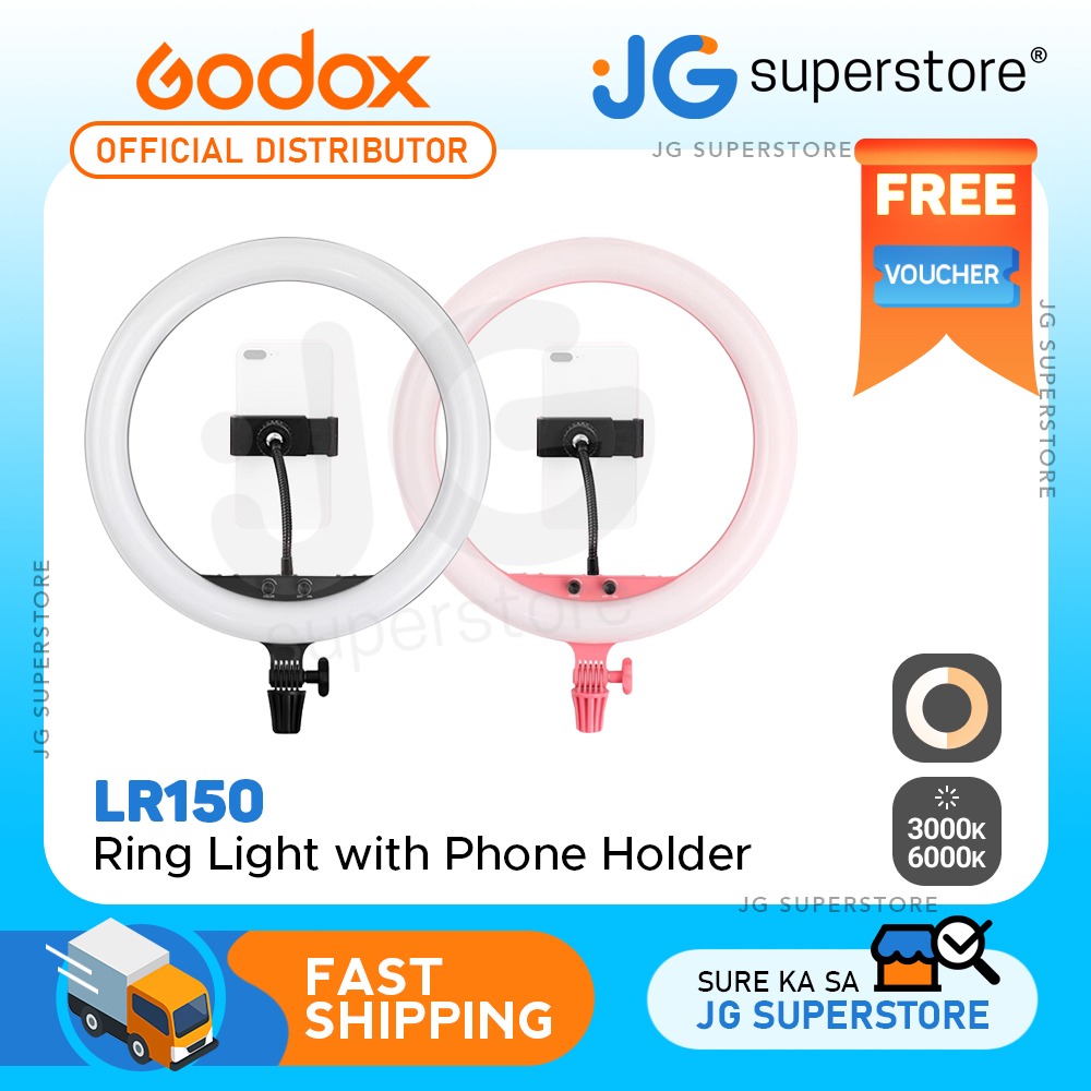 Godox LR150 Bi-Color 3000K-6000K 18-inch LED Ring Light for Youtube, Vlogging, etc. with Phone ...