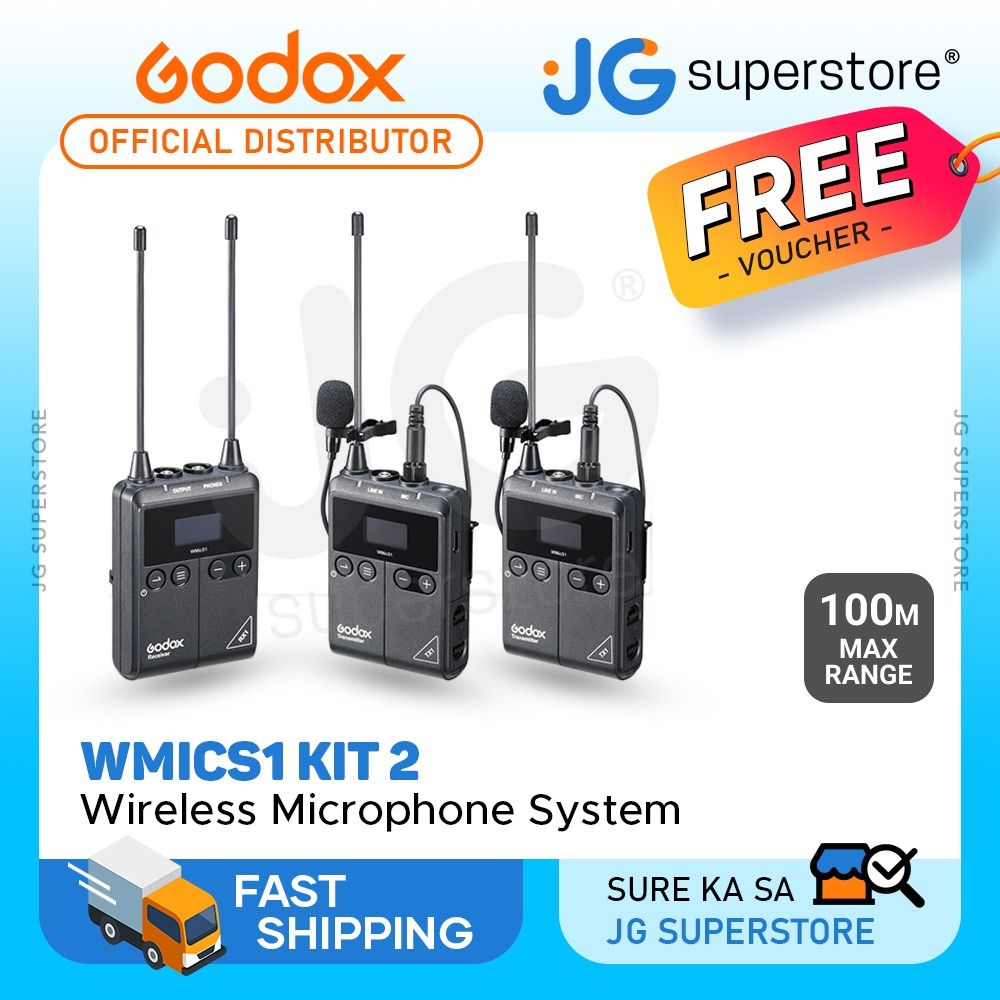 Godox WMicS1 / PRO WMicS2 Kit 2 Clip-On UHF Wireless Lavalier Microphone (TX TX RX) Transmitter ...