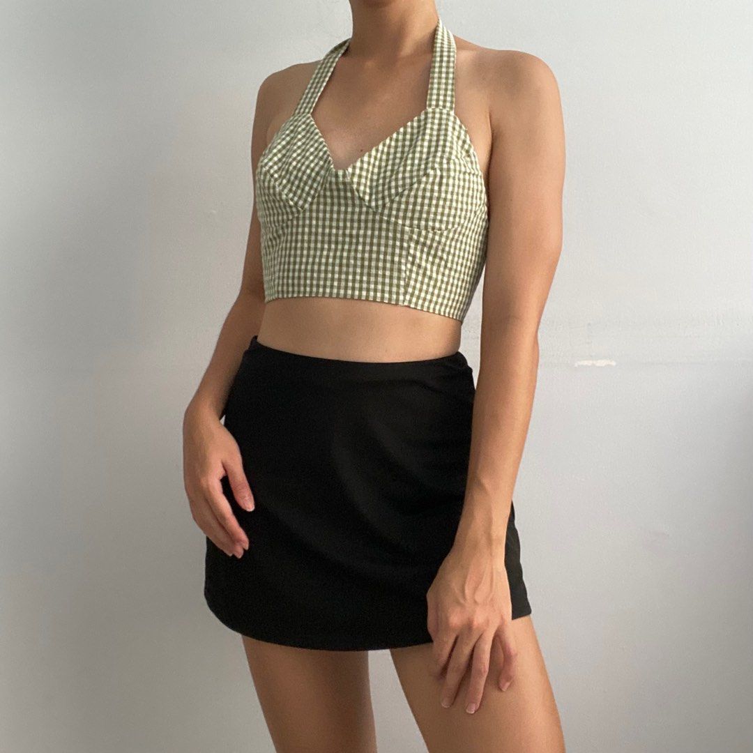 Green Checkered Halter Top, Women's Fashion, Tops, Sleeveless on Carousell