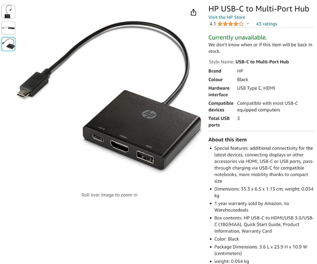 HP USB-C to Multi-Port Hub, Computers & Tech, Parts & Accessories ...