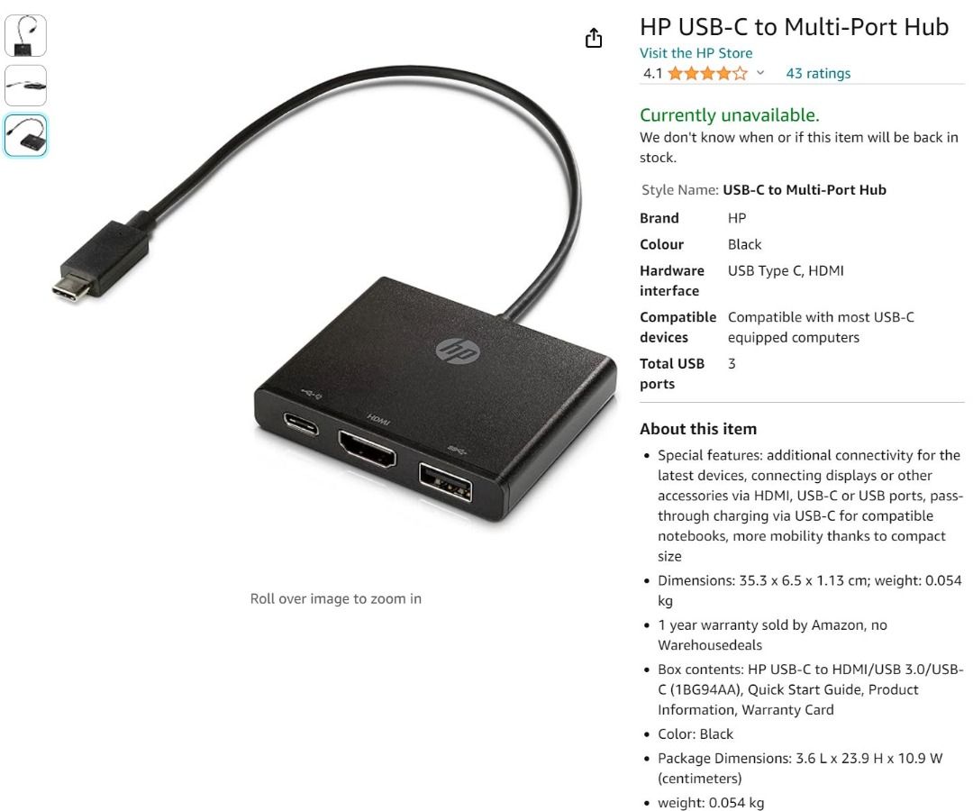 HP USB-C to Multi-Port Hub, Computers & Tech, Parts & Accessories ...