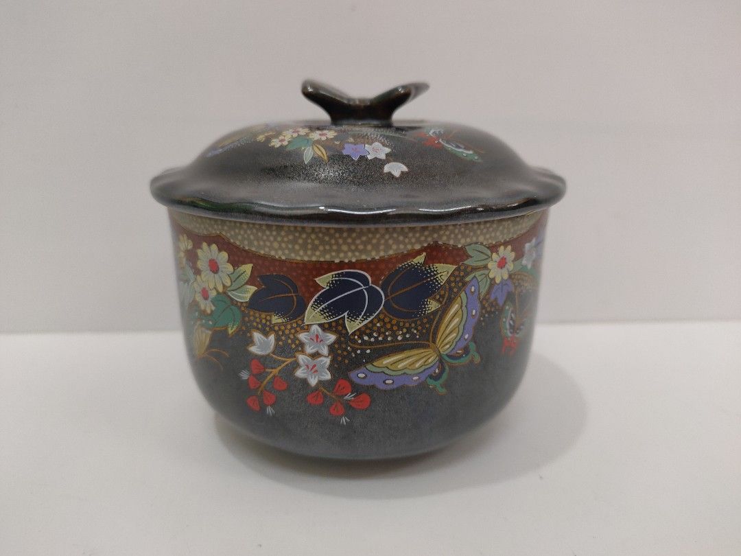 Japan Antique Rui Hand Painted Butterfly Floral Pottery with Lid ...