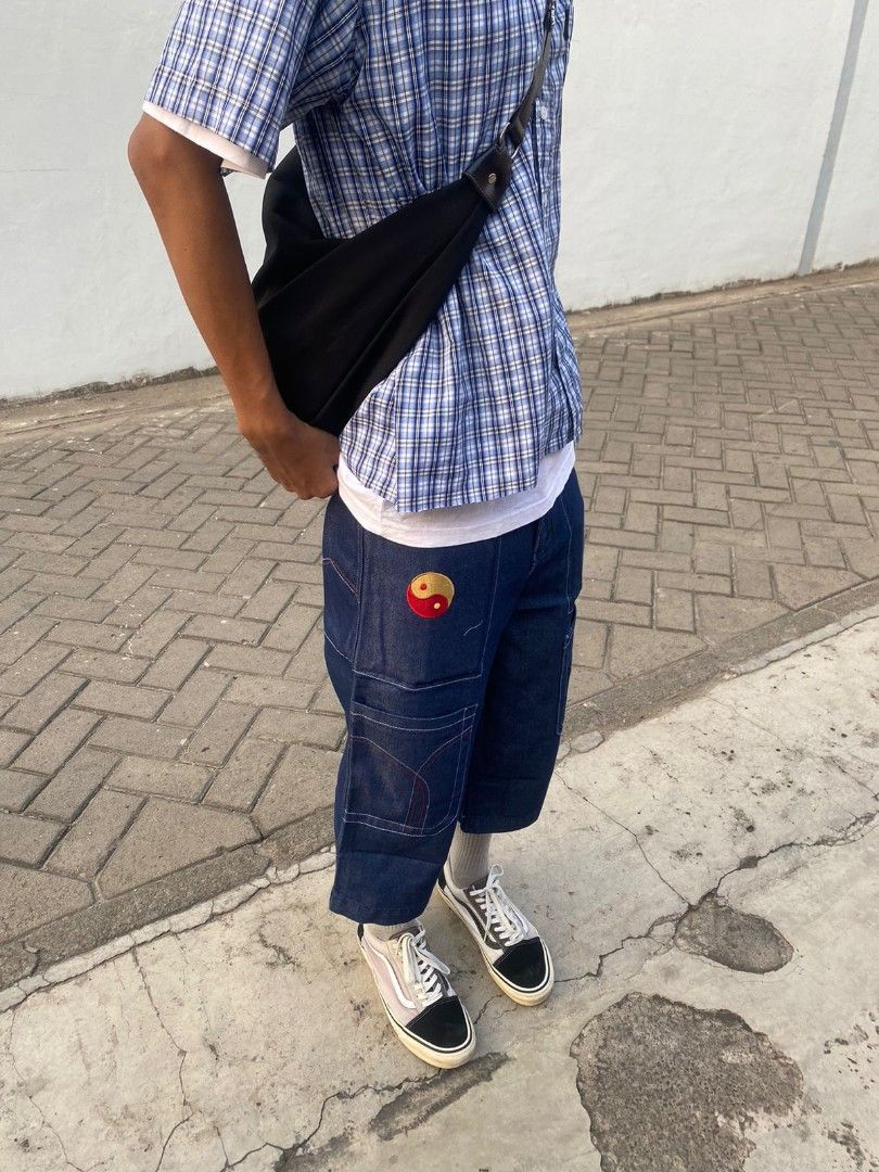 Jors alien workshop jnco fubu short jeans skateboard Y2K, Fesyen Pria ...