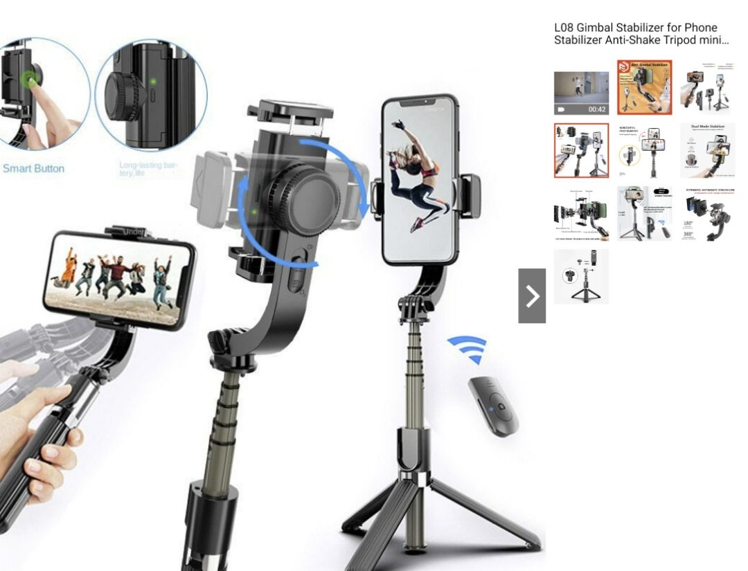 L08 Gimbal Phone Selfie Stabilizer 3 in 1 Selfie Stick Tripod, Mobile ...