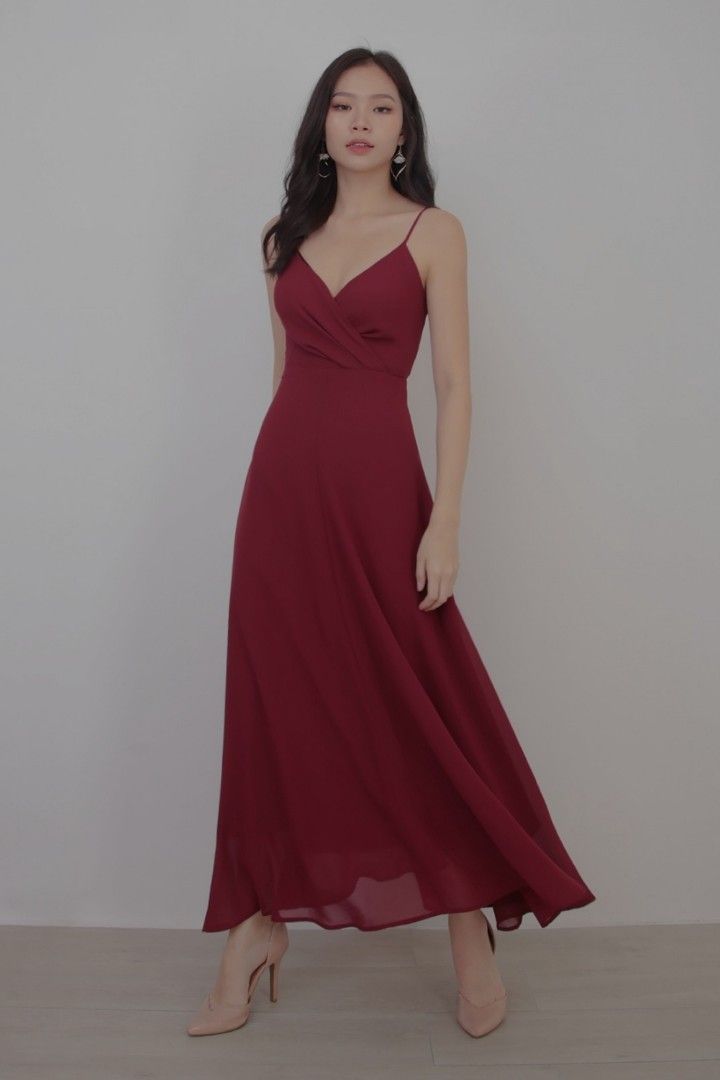 MGP Label Yasmin Wrap Maxi Dress in Wine Red, Women's Fashion, Dresses ...