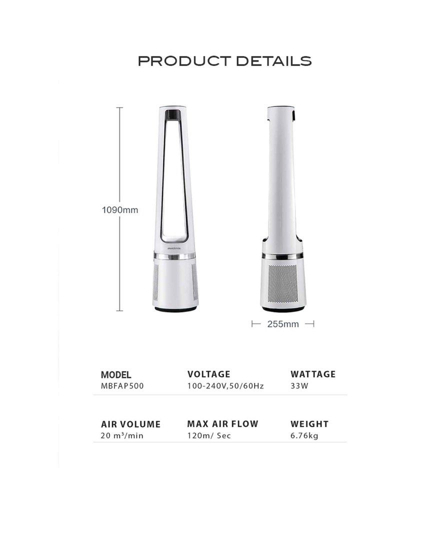 Mistral Blade Free Fan with Air Purifier MBFA500, TV & Home Appliances ...