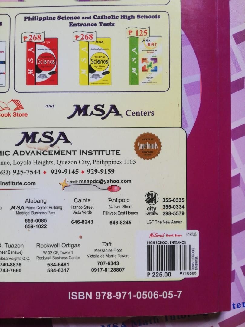 MSA High School Entrance Test and NAT Reviewer, Hobbies & Toys, Books ...