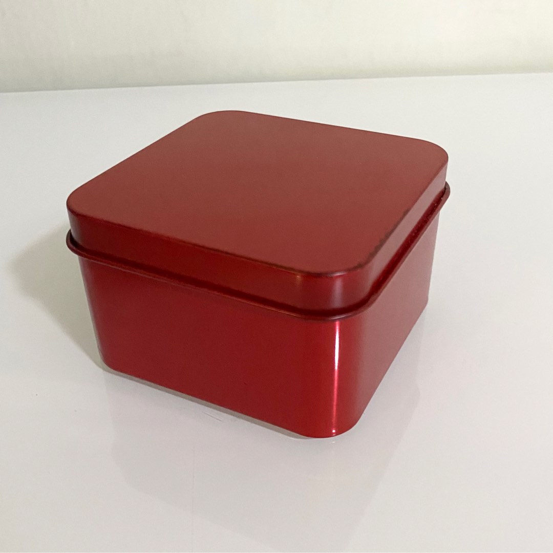 Small Red Square Cube Metal Tin Box, Furniture & Home Living, Home ...