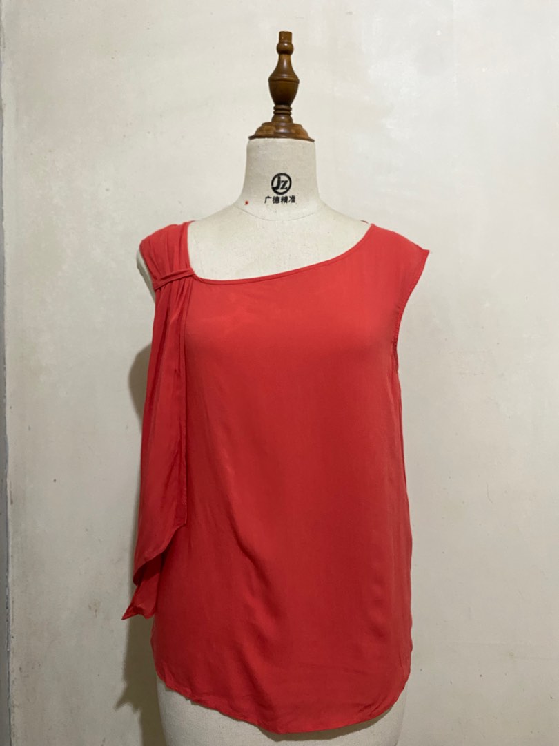 ZARA Red/orange/peach top, Women's Fashion, Tops, Blouses on Carousell