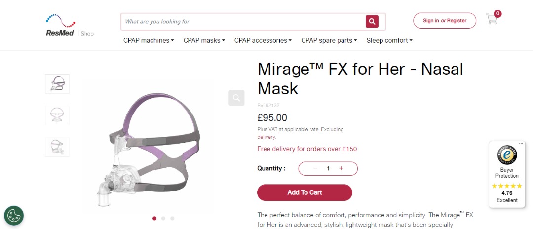 ResMed Mirage FX For Her Mask Headgear (Headgear and Frame only ...
