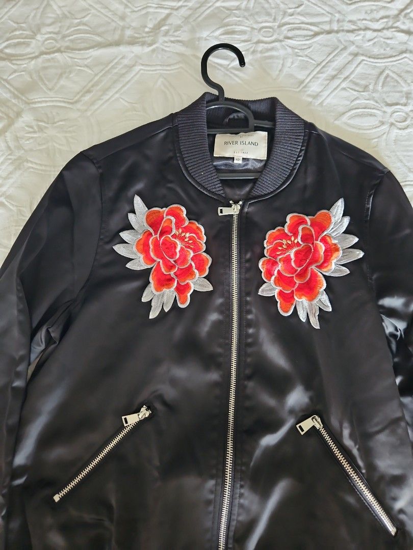 Satin Embroidered Jacket, Women's Fashion, Coats, Jackets and Outerwear ...