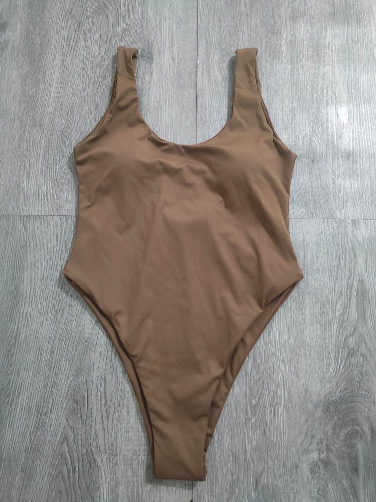 seamless swimsuit high cut brown (sewlocal), Women's Fashion, Swimwear ...