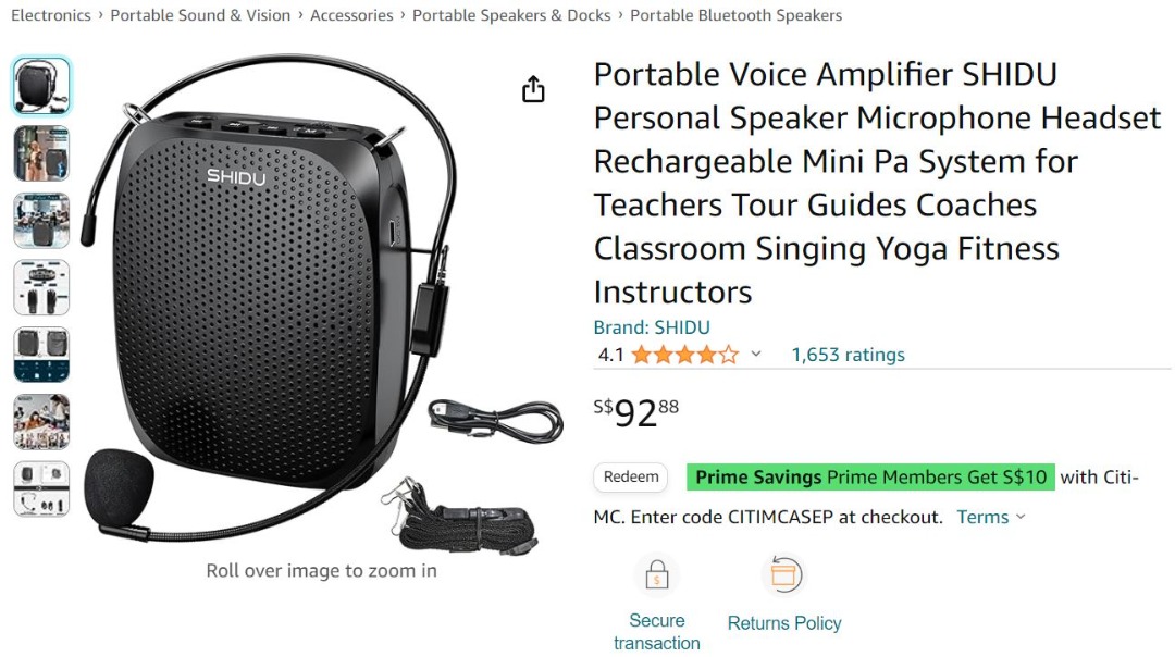 SHIDU Portable Voice Amplifier Personal Speaker Microphone Headset ...