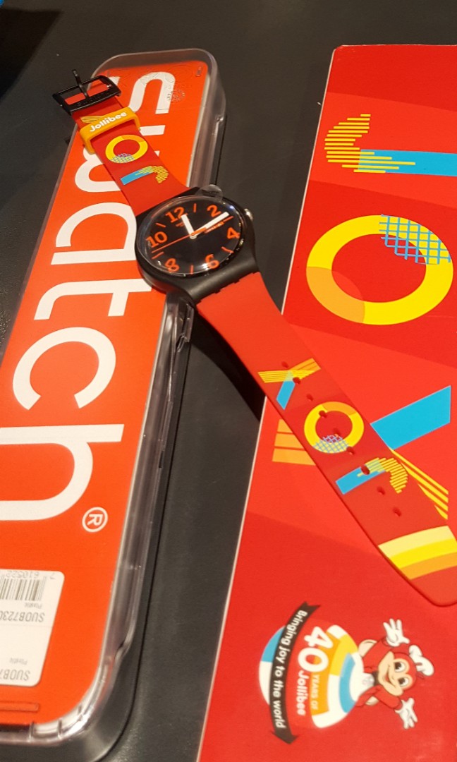 SWATCH JOLLIBEE JOY BLACK 40YR, Luxury, Watches on Carousell
