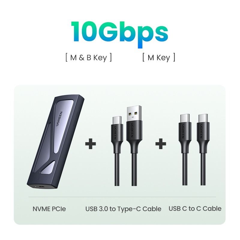 UGREEN M.2 NVMe SSD Enclosure Dual Protocol NVMe SATA to USB 3.1 C Gen2 ...