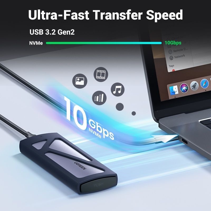 UGREEN M.2 NVMe SSD Enclosure Dual Protocol NVMe SATA to USB 3.1 C Gen2 ...