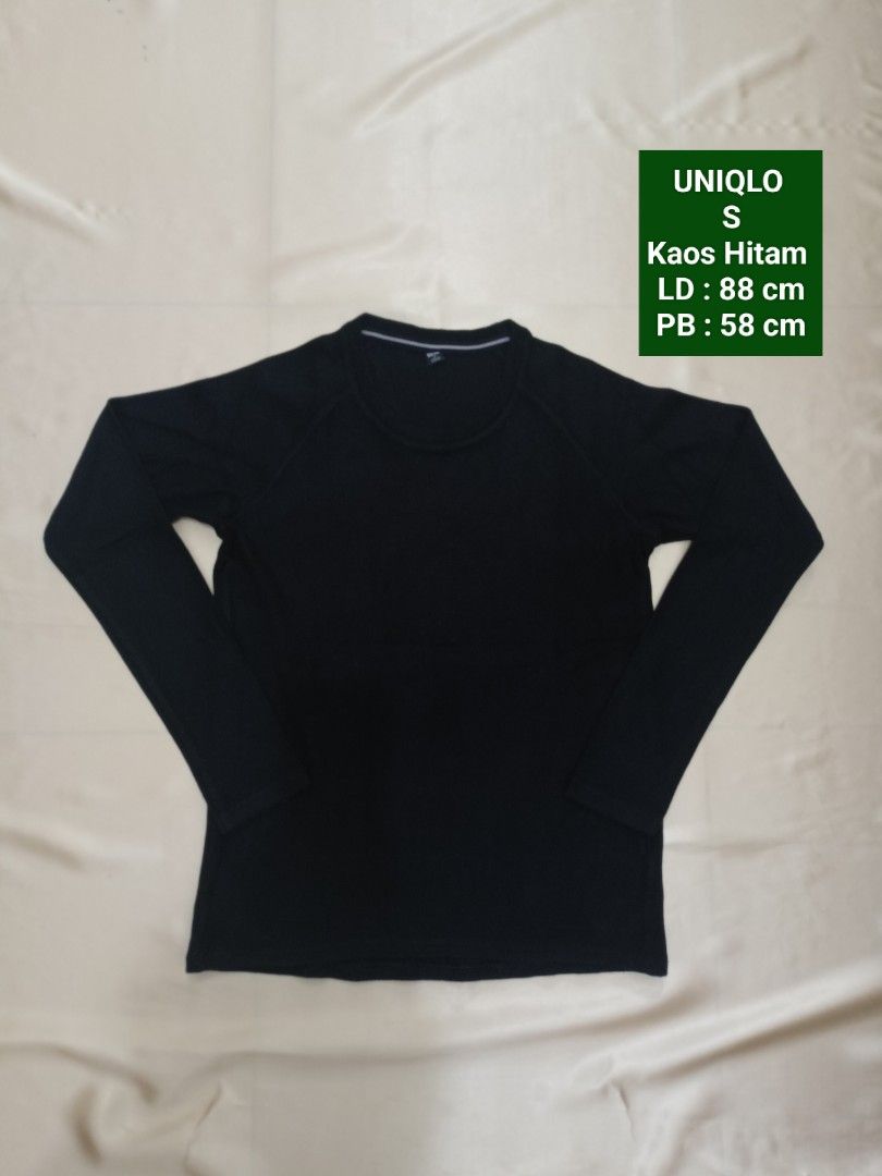 UNIQLO KAOS LENGAN PANJANG HITAM, Fesyen Wanita, Pakaian Wanita, Atasan ...