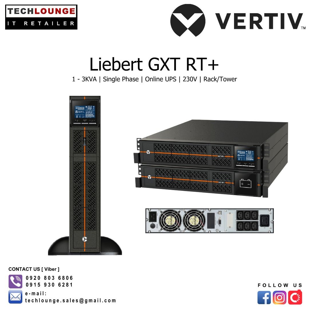 VERTIV LIEBERT GXT-RT+ CX ONLINE UPS - 1 - 3KVA, Single Phase, Online UPS, 230V, LCD, Rack/Tower ...
