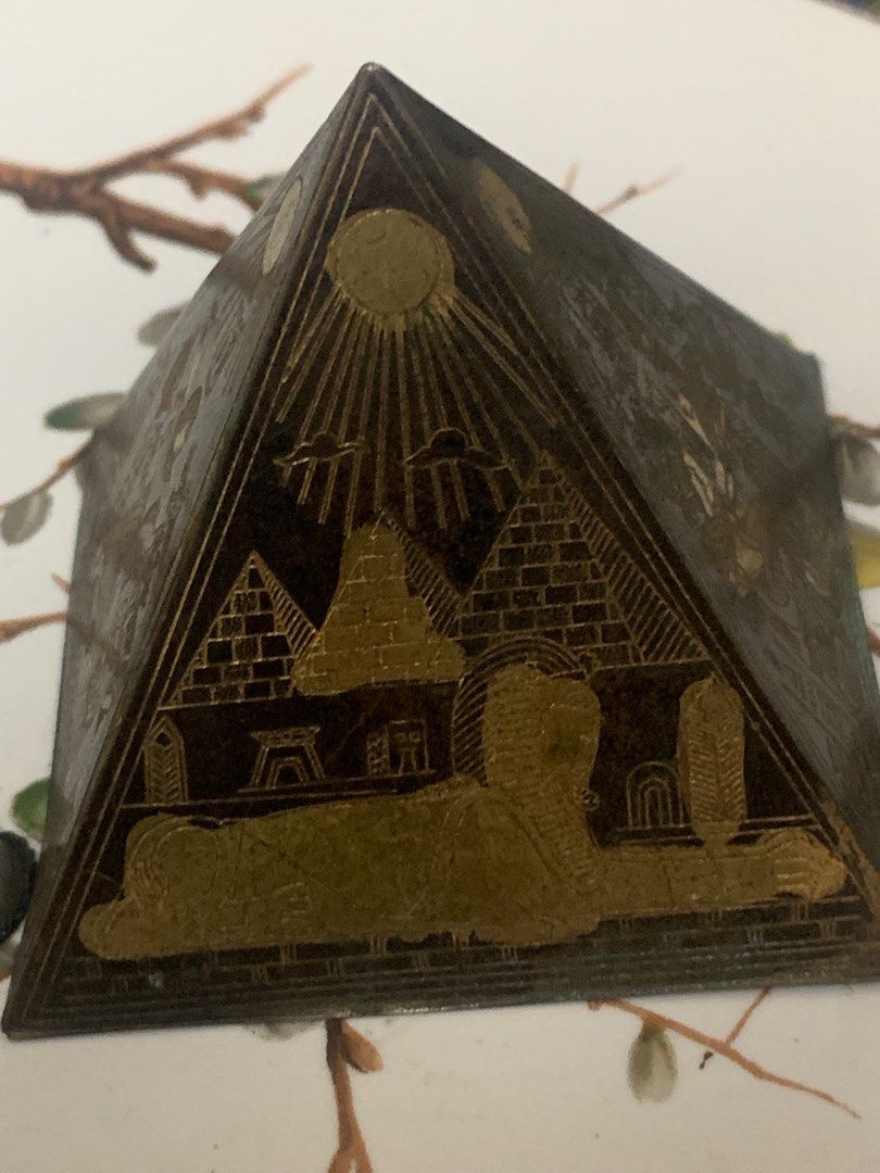Vintage set of Egyptian Revival Etched Brass Pyramid Paperweight . Made ...