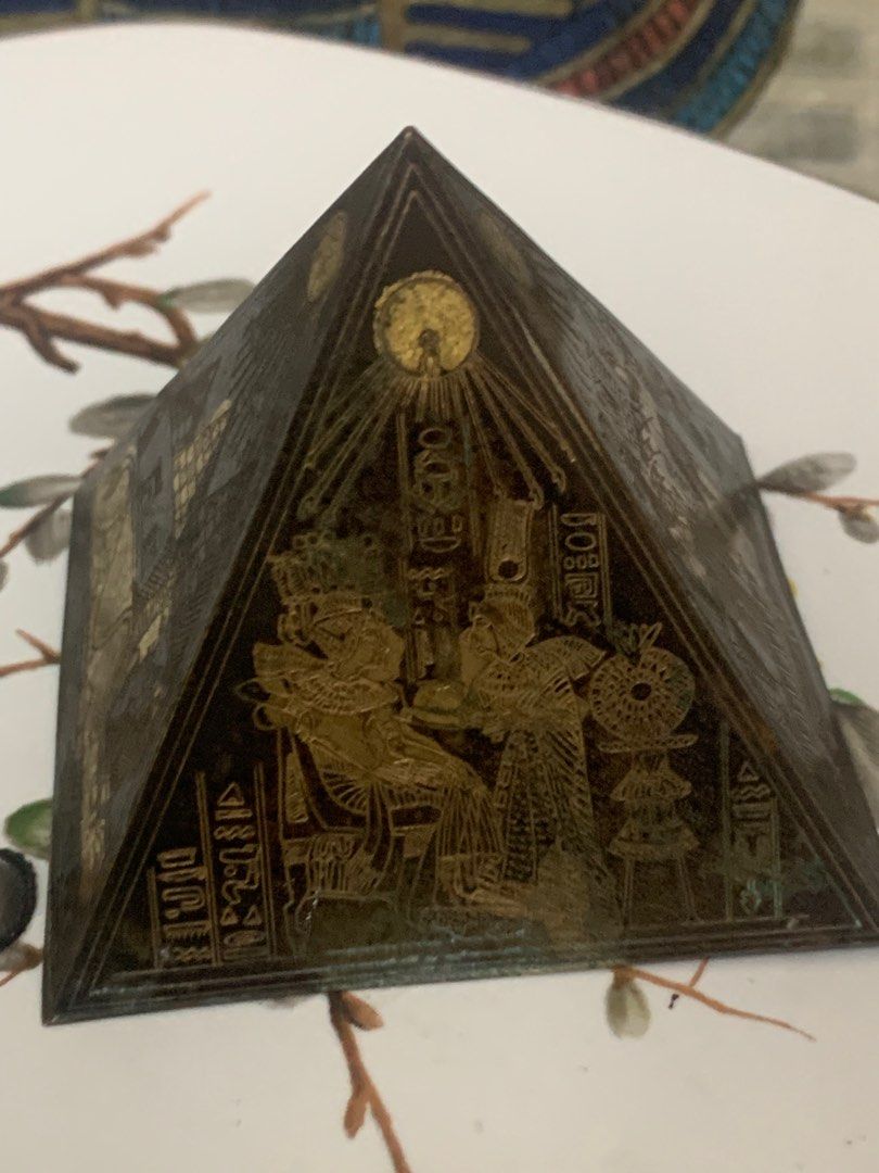 Vintage set of Egyptian Revival Etched Brass Pyramid Paperweight . Made ...