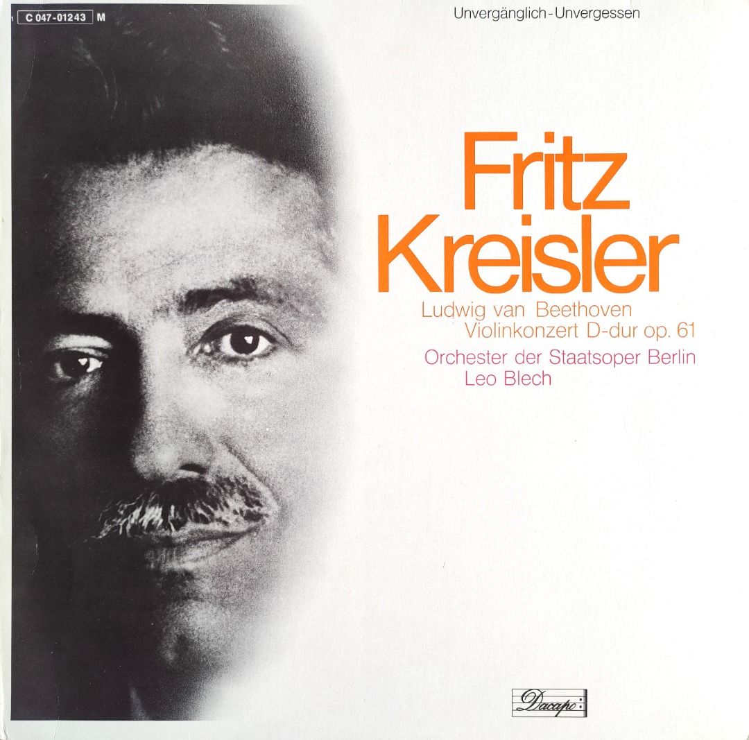 VINYL / GERMAN PRESS / FRITZ KREISLER: BEETHOVEN VIOLIN CONCERTO OP. 61 ...