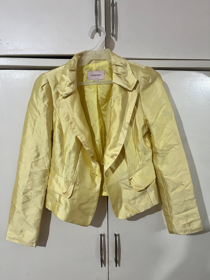 Yellow Satin Blazer, Women's Fashion, Coats, Jackets and Outerwear on ...