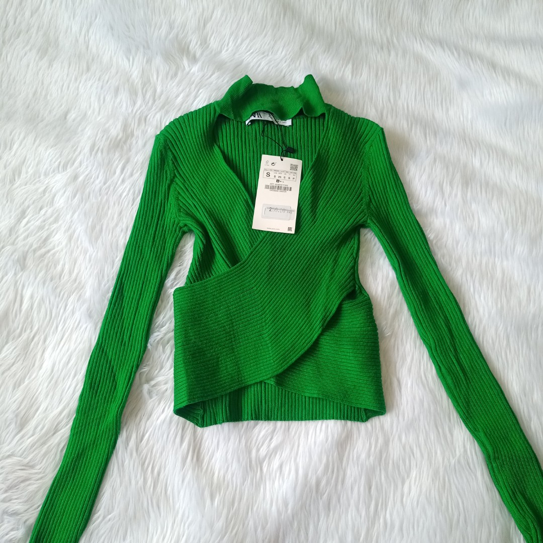 ZARA Ribbed Crossover Top, Women's Fashion, Tops, Longsleeves on Carousell